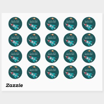 Fun outer space rocket birthday party stickers | Zazzle