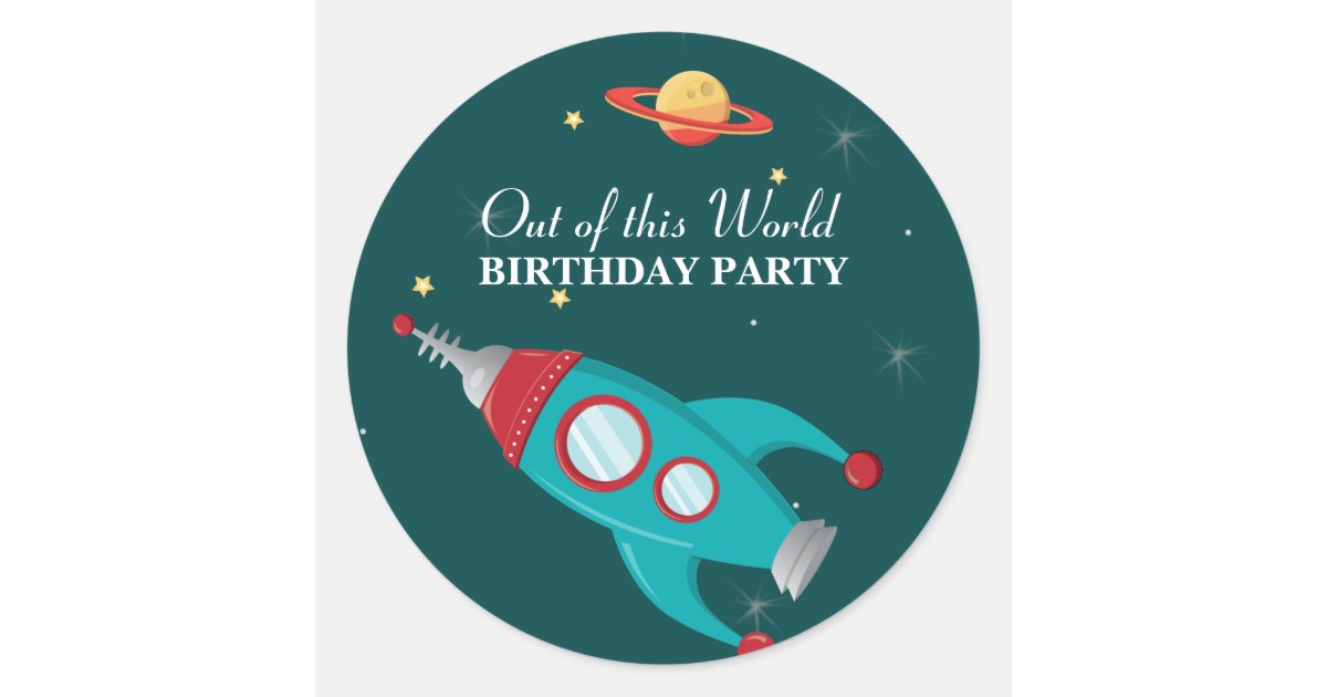Fun outer space rocket birthday party stickers | Zazzle