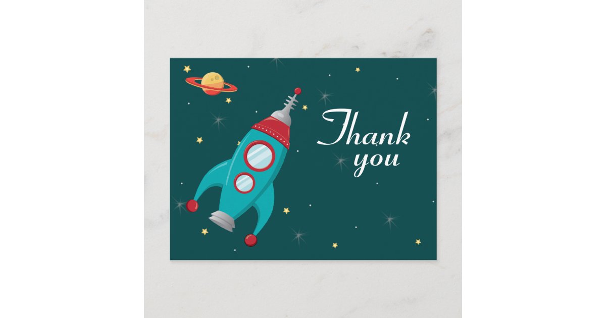 Fun outer space rocket birthday thank you postcard | Zazzle.com
