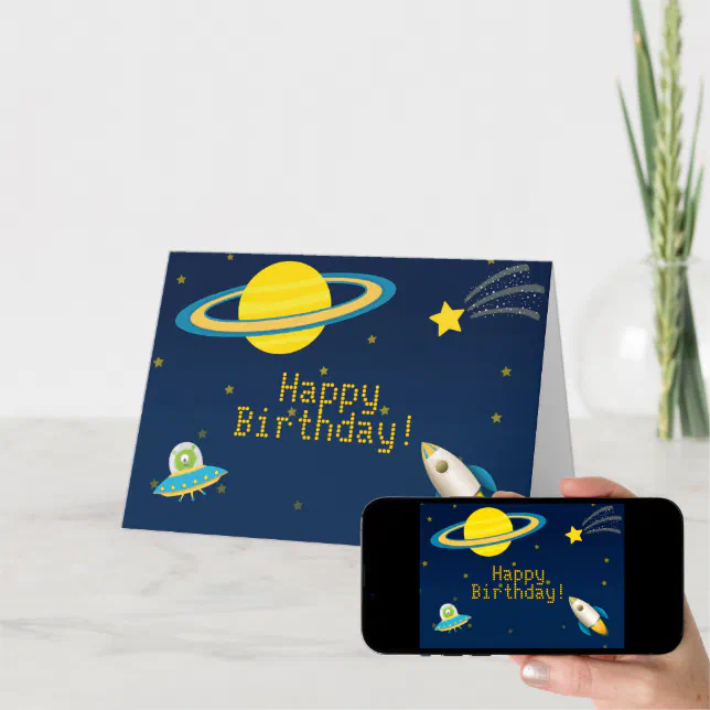 Fun Outer Space Rocket Greeting Card | Zazzle