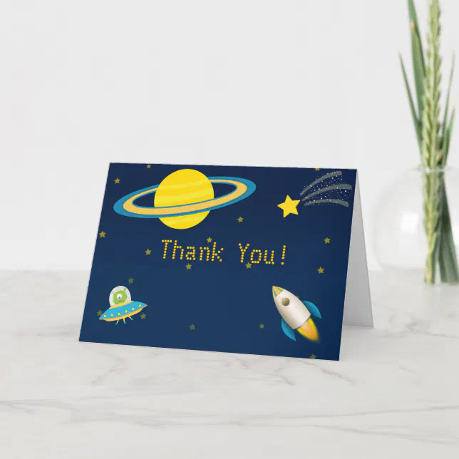 Fun Outer Space Rocket Thank You Card | Zazzle