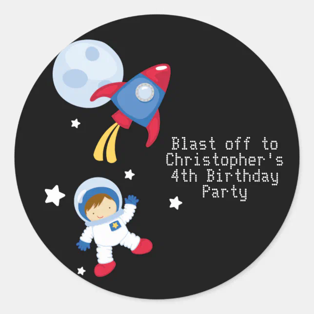 Fun outerspace astronaut birthday party stickers | Zazzle