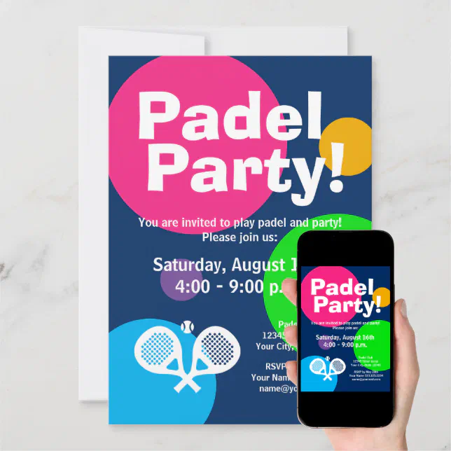Fun padel tennis sports party invitation template | Zazzle