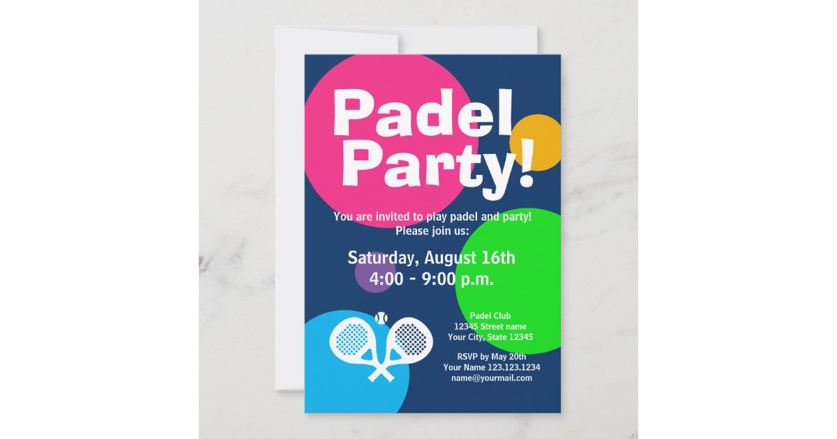 Fun padel tennis sports party invitation template | Zazzle