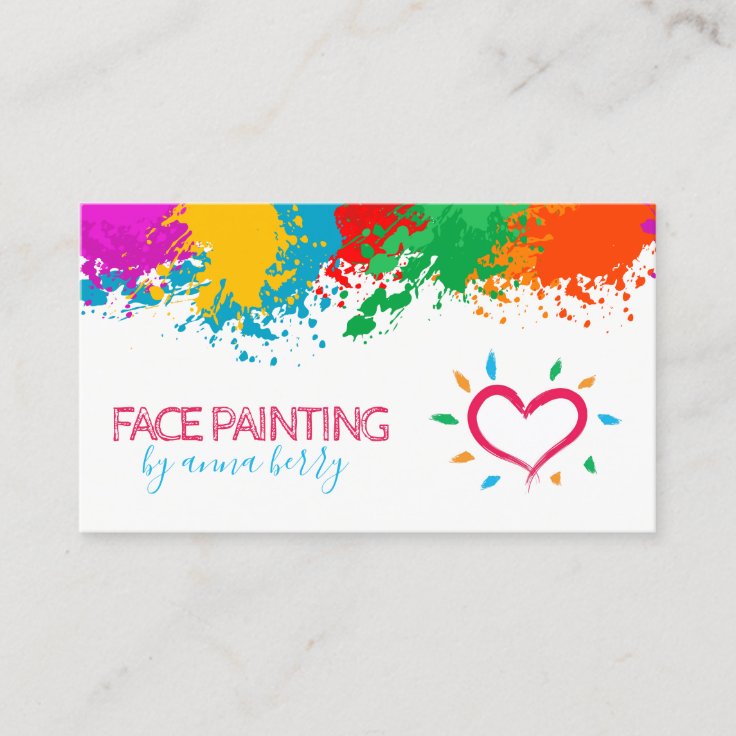 Fun Paint Splatter and Heart Face Painting Calling Card | Zazzle