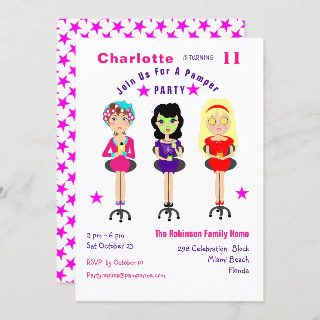 Fun Pamper Party Girls Birthday Invites | Zazzle