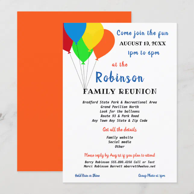 Fun Party Style Family Reunion Trendy Balloon Invitation | Zazzle