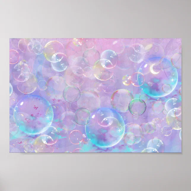 Fun Pastel Bubbles Float All Over a Lavender Sky Poster | Zazzle