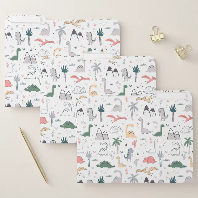 Fun Pastel Dinosaur Scene Pattern File Folder | Zazzle