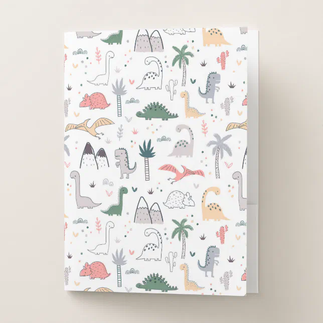 Fun Pastel Dinosaur Scene Pattern Pocket Folder | Zazzle