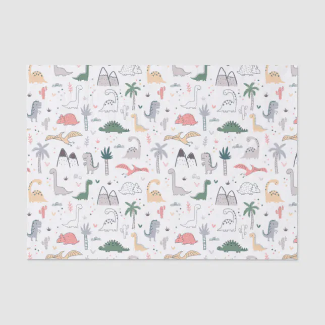 Fun Pastel Dinosaur Scene Pattern Tissue Paper | Zazzle
