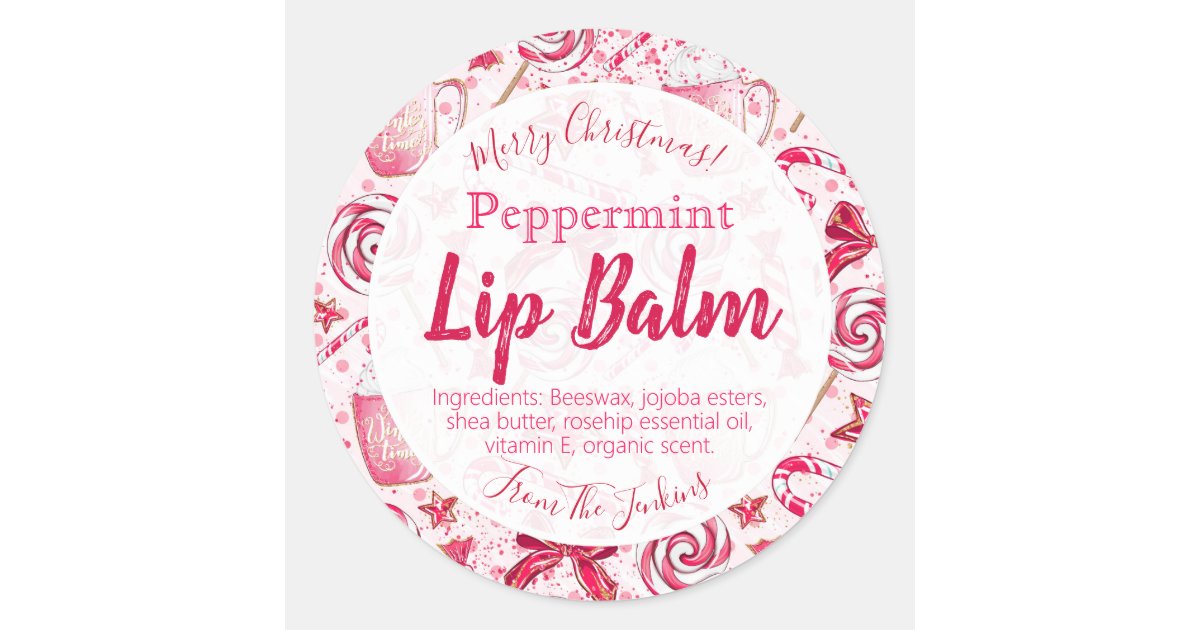 Fun Peppermint Candy Christmas Lip Balm Label | Zazzle