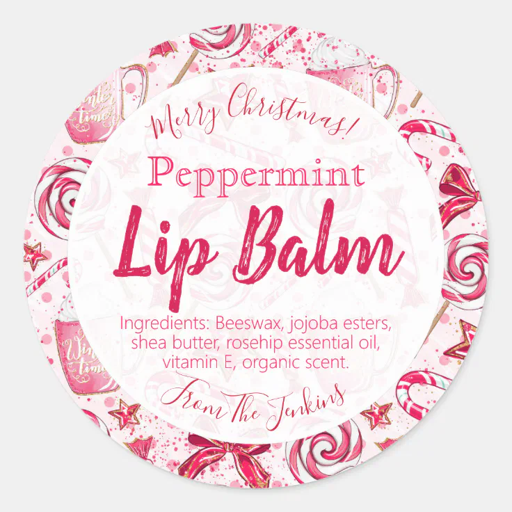 Fun Peppermint Candy Christmas Lip Balm Label | Zazzle