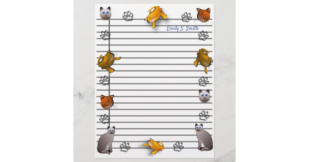 Fun Personalised Cat Border Writing Paper | Zazzle.com