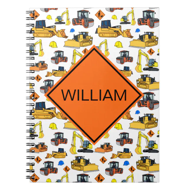 Fun Personalized Construction Vehicles Pattern Notebook | Zazzle