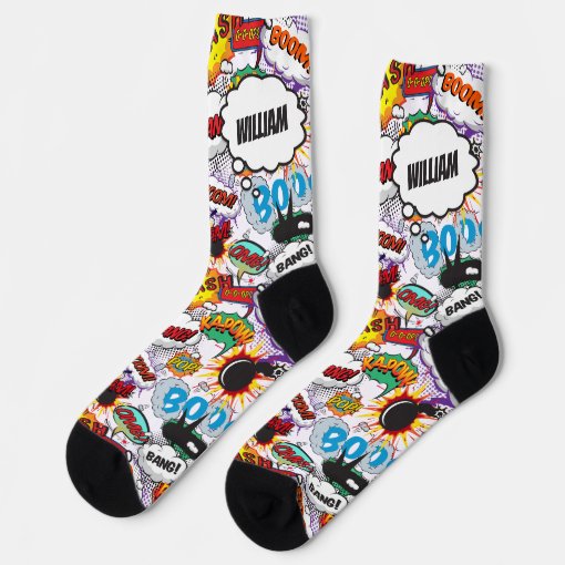 Fun Personalized Name Comic Book Socks | Zazzle