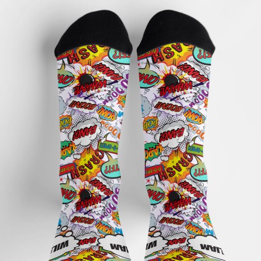 Fun Personalized Name Comic Book Socks | Zazzle