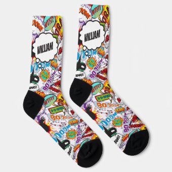 Fun Personalized Name Comic Book Socks | Zazzle