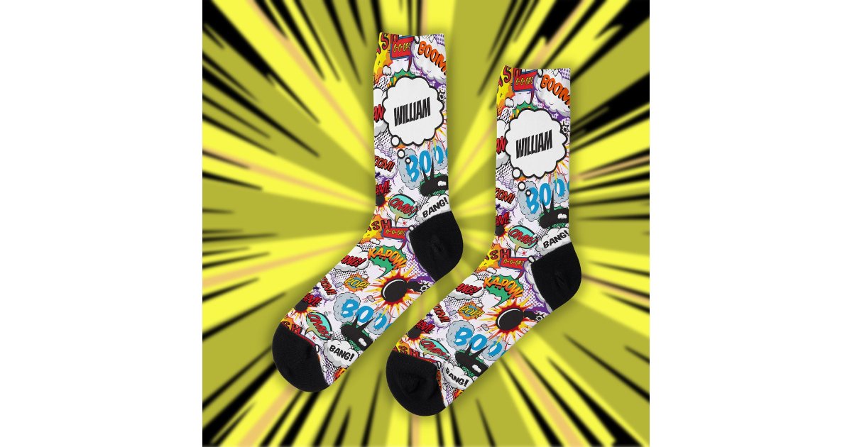 Fun Personalized Name Comic Book Socks | Zazzle