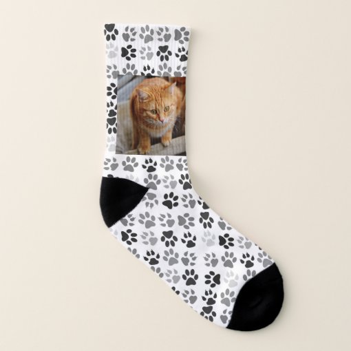 Fun Pet Photo Customize Dog Cat Paw Prints Socks | Zazzle