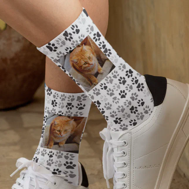 Fun Pet Photo Customize Dog Cat Paw Prints Socks | Zazzle