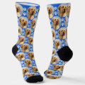 Fun Pet Photo Paw Prints Custom Blue Pattern Dog Socks | Zazzle