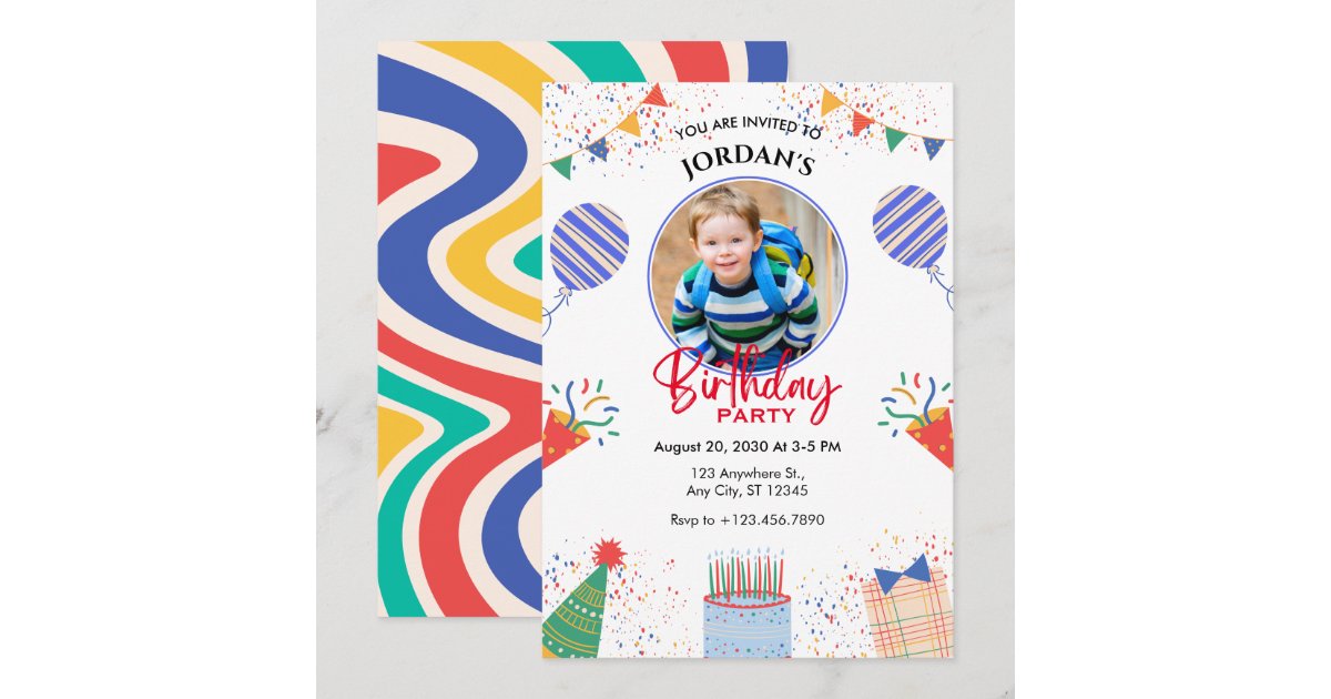 Fun Photo Birthday party colorfull ballons Invitation | Zazzle