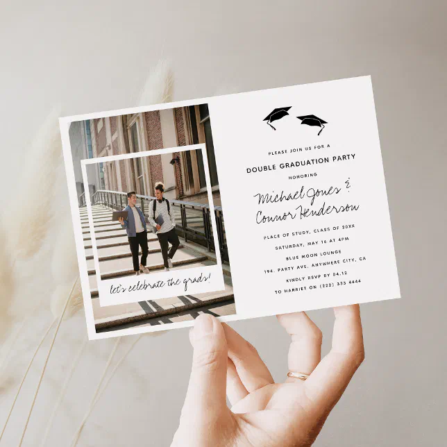 Fun Photo Collage Double Graduation Party Invitation | Zazzle