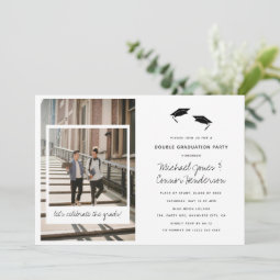 Fun Photo Collage Double Graduation Party Invitation | Zazzle