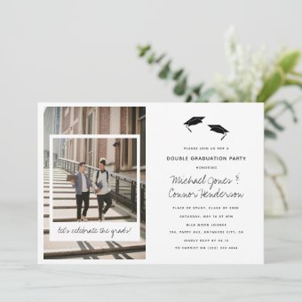 Fun Photo Collage Double Graduation Party Invitation | Zazzle