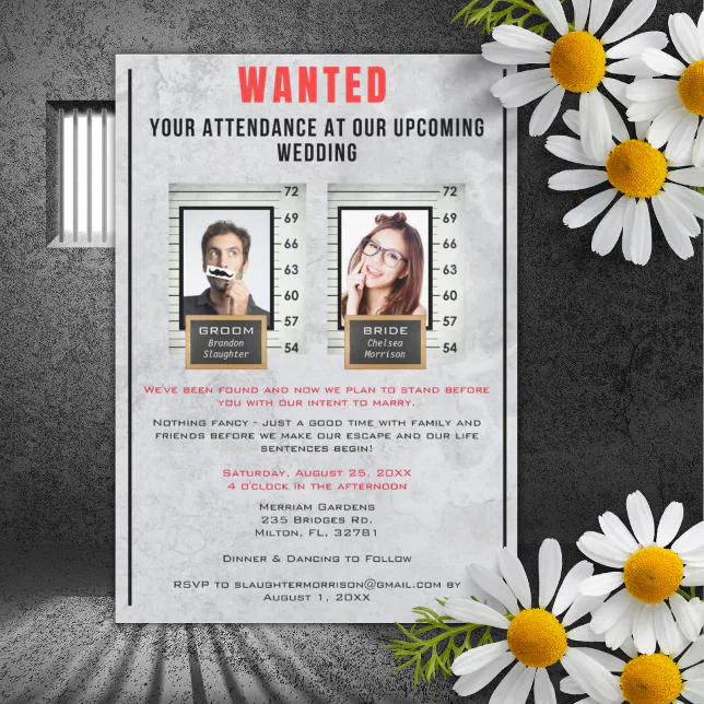 Fun Photo Mug Shot Wedding Invitation | Zazzle