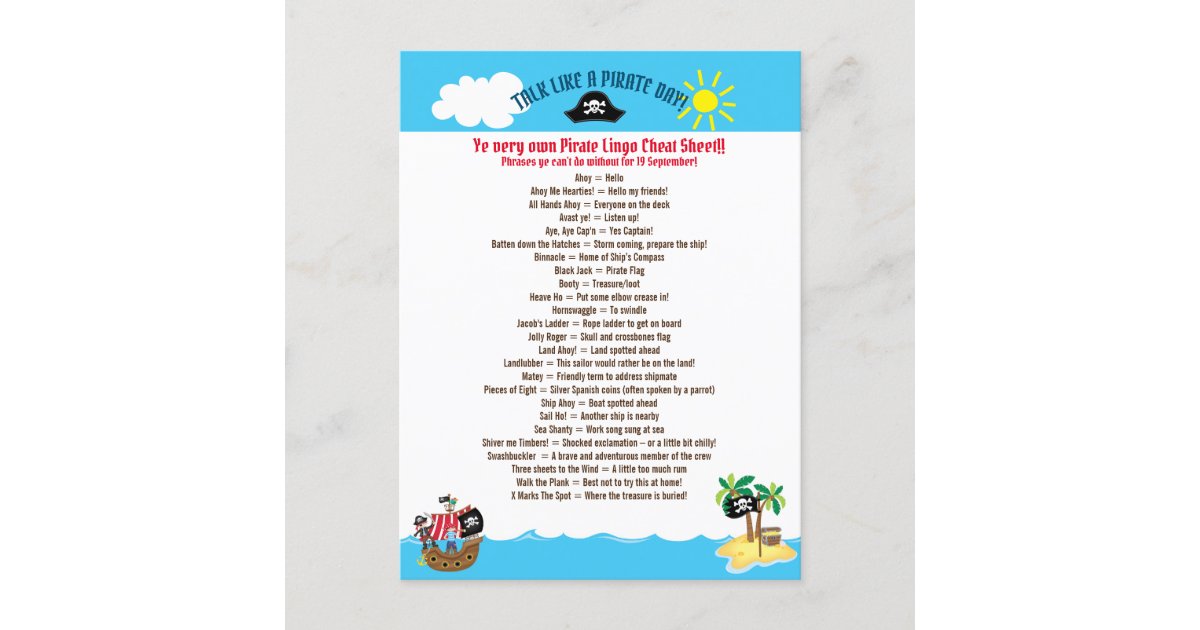 Fun Phrases Words Talk Like A Pirate Day Holiday Postcard | Zazzle
