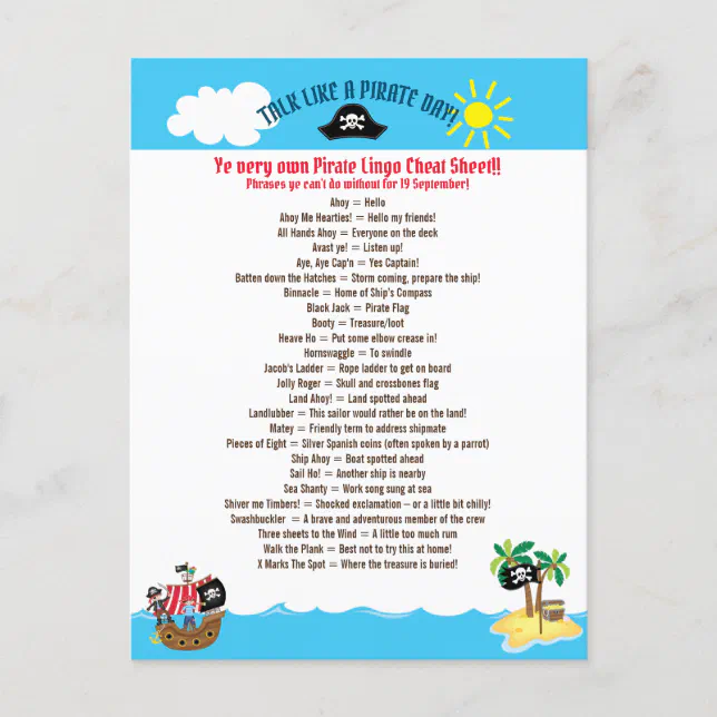 Fun Phrases Words Talk Like A Pirate Day Holiday Postcard | Zazzle