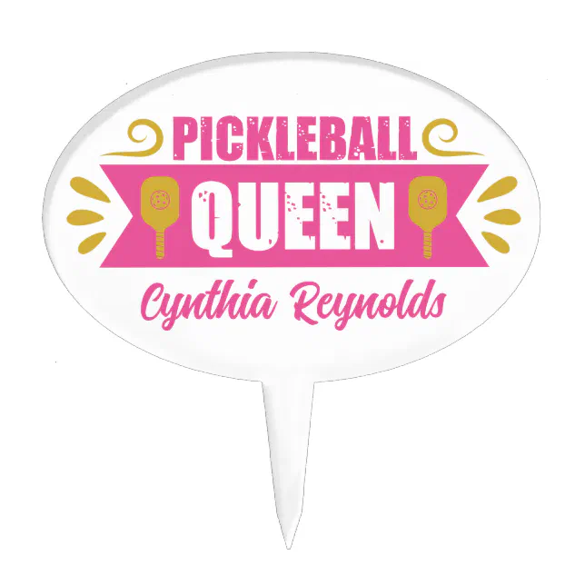 Fun pickleball Queen gold typography personalized Cake Topper | Zazzle