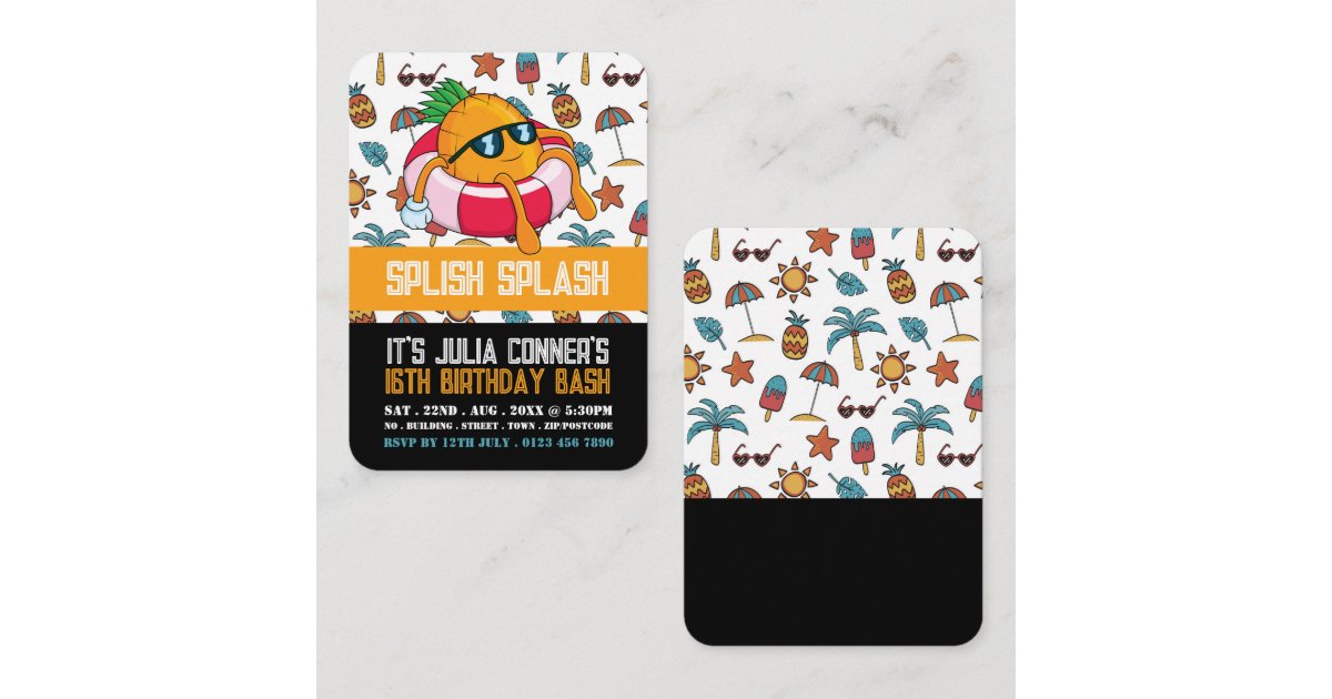 Fun Pineapple, Pool Party Birthday Handout Tickets | Zazzle