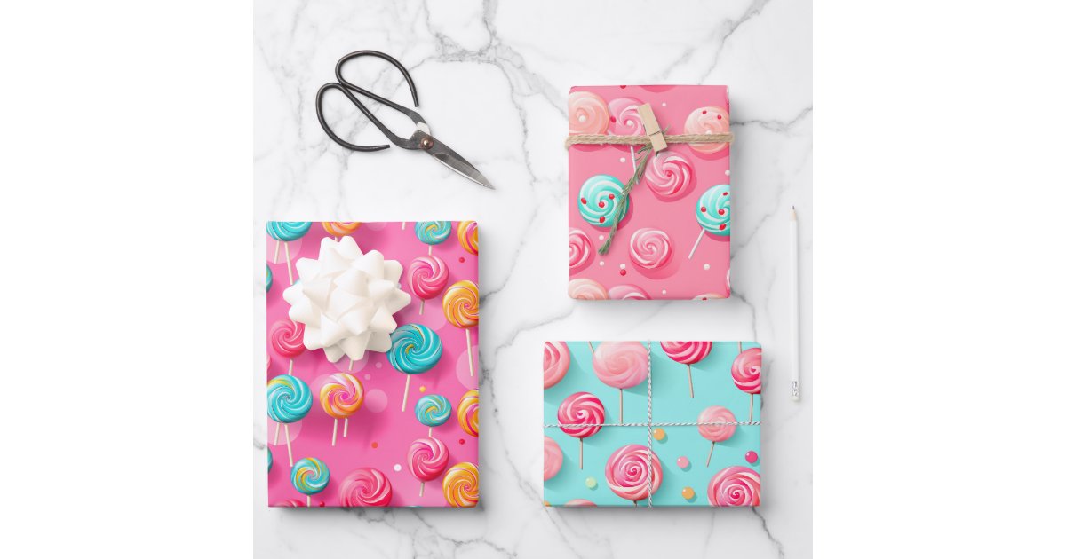 Fun Pink and Blue Lollipops Candy Lane Wrapping Paper Sheets | Zazzle