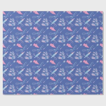 Fun Pink Blue Baking Utensils & Marble Glaze Cake Wrapping Paper | Zazzle