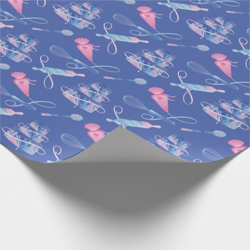 Fun Pink Blue Baking Utensils & Marble Glaze Cake Wrapping Paper | Zazzle