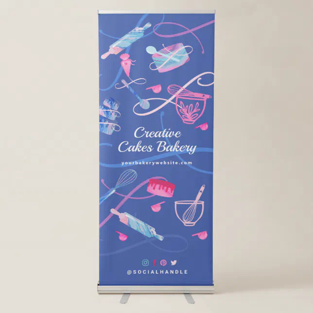 Fun Pink Blue Marble Bakery Cakes Tools & Utensils Retractable Banner ...