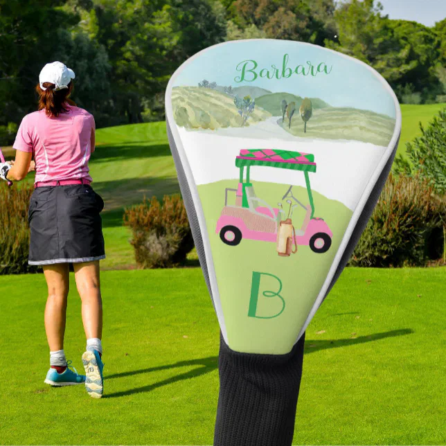 Fun Pink Cart Course Clubs Monogram Golf Head Cover | Zazzle