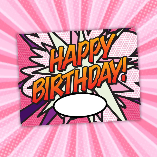 Fun Pink Comic Book HAPPY BIRTHDAY Postcard | Zazzle
