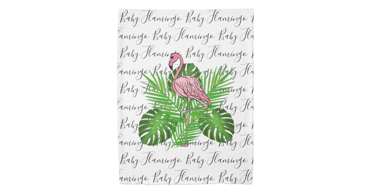 Fun pink flamingo tropical jungle leaves script duvet cover | Zazzle