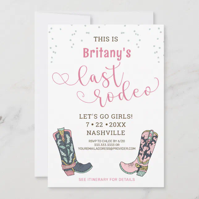Fun Pink Last Rodeo Bachelorette Party Invitation | Zazzle
