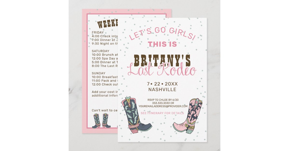 Fun Pink Last Rodeo Bachelorette Party Invitation | Zazzle