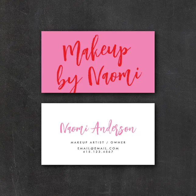 Fun Pink + Red Modern Calligraphy Script Business Card | Zazzle