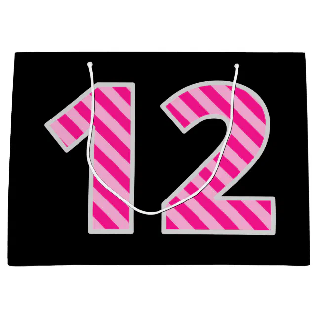Fun Pink Striped "12"; Happy 12th Birthday; Name Large Gift Bag | Zazzle