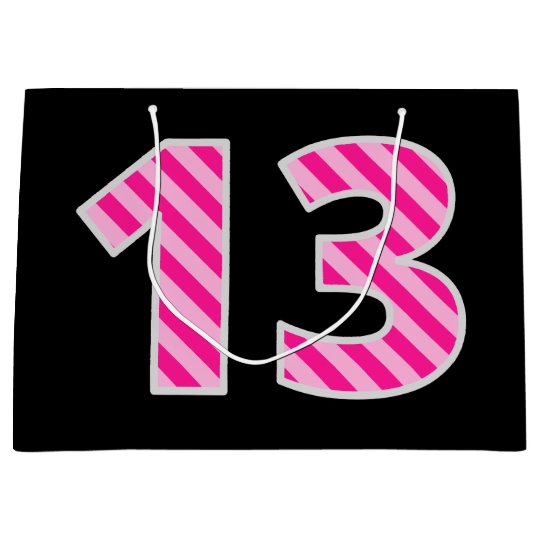 Fun Pink Striped "13"; Happy 13th Birthday; Name Large Gift Bag ...