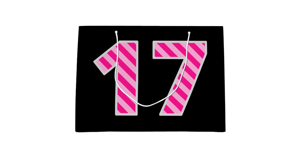 Fun Pink Striped "17"; Happy 17th Birthday; Name Large Gift Bag | Zazzle