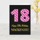 Fun Pink Striped "18"; Happy 18th Birthday; Name Card | Zazzle