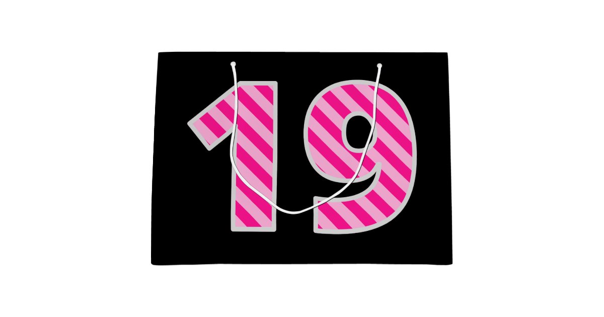 Fun Pink Striped "19"; Happy 19th Birthday; Name Large Gift Bag | Zazzle